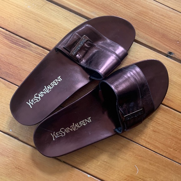 Yves Saint Laurent | Shoes | Yves Saint Laurent Bronze Slide Sandals ...